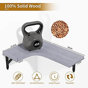 ROMGUAR CRAFT Corner Floating Shelves Wall Mounted Set of 4, Rustic Wood Storage Display Wall Shelves for Home Decor, Bathroom, Kitchen, Bedroom, Living Room, Office (Grey)