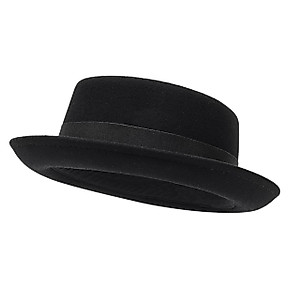 Classic 1920s Pure-Wool Roll-Brim Pork- Pie Fedora-Hat Men Women - Crushable Short-Brim Church Hat Boater-Hat Black