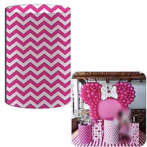 NIVIUS PHOTO Pink Zigzag Line White Cylinder Cover for Baby Girl Birthday Party Decoration Stretchy Cloth Plinth Cover Pedestal Cover