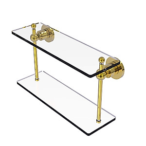Allied Brass AP-2/16 Astor Place Collection 16 Inch Two Tiered Glass Shelf, Polished Brass