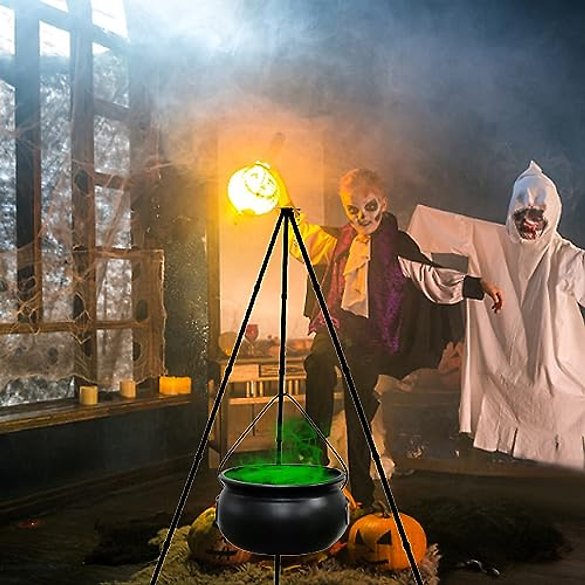 Witches Cauldron Large Halloween Cauldron on Tripod with Lights Cauldron Halloween Decor Black Witch Cauldron for Outdoor Halloween Yard Decorations