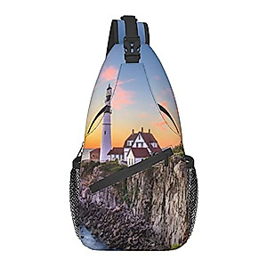 Crossbody Sling Backpack Light Lighthouse Portland Maine Usa Waterproof Daypack For Travel Hiking Gym Sport Outdoor
