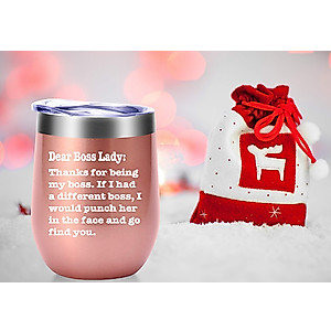 AMZUShome Thanks For Being My Boss Lady Mug.Boss Day Gifts Office Gifts.Moving Appreciation Retirement Birthday Christmas Gifts For Female Women Boss Lady Wine Tumbler(12oz Rose Gold)
