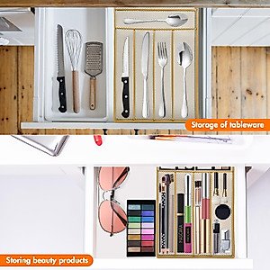 KITWARE Silverware drawer organizer, Gold Kitchen Utensil Mesh Metal, Living Room Bedroom Beauty Item Dividers