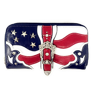 American Flag Rhinestone Concealed Carry Handbag,Purse in Multi Colors (American Buckle Set)