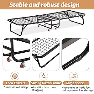 Folding Guest Bed with Wheels Guest Beds Portable Beds Extra Roll Away Foldaway 3.9 Inch Comfort Foam Mattress Strong Sturdy Frame Heavy Duty L75*W30*H12 Inches，White