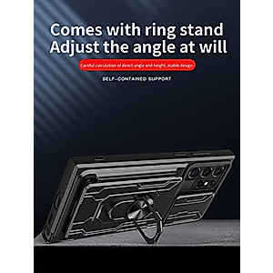 CCSmall Case for Samsung Galaxy S22 Ultra (Not S22) with Card Holder, Heavy Duty Protection Phone Case with Magnetic Ring Kickstand Slide Camera Cover for Samsung Galaxy S22 Ultra LJK Rose Gold