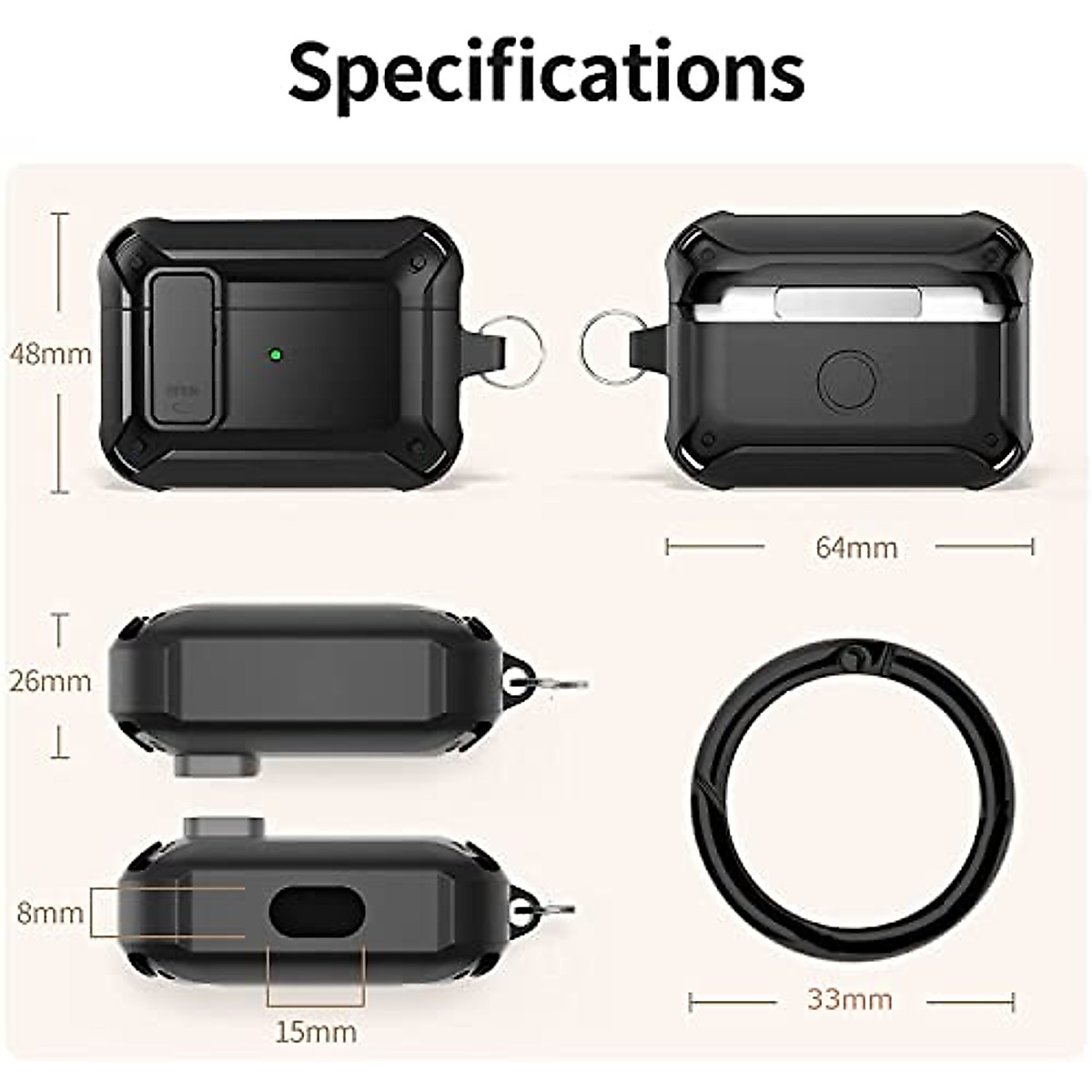 Airpods 3rd Generation Case Men Lock with Cleaning Kit, GARTOO Protective Cover with Cleaning Pen Compatible with Airpod 3rd Gen Case, Shockproof Rugged Shell for Air Pods 3 2021 Charging Case, Black