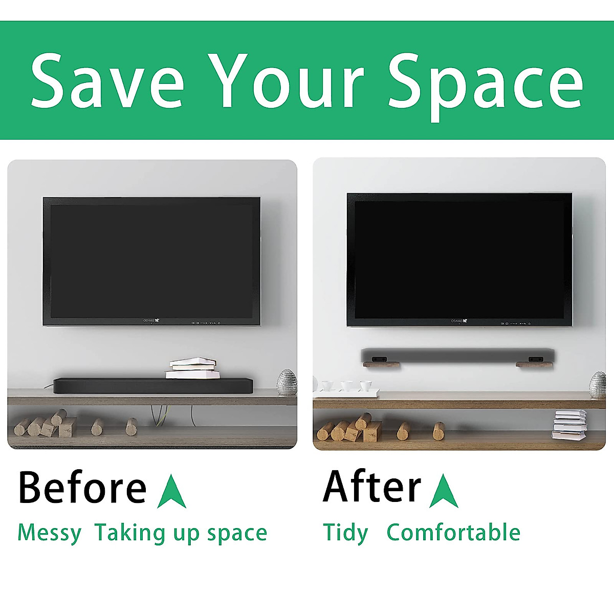 Maozhren Universal Soundbar Wall Mount Floating Shelves for Samsung, Polk Audio, Sonos Arc, JBL, Bose, Sony, Vizio, LG, TCL, Roku, Onn, Philips, Yamaha Soundbar Wall Mount Bracket, with Hardware Kit