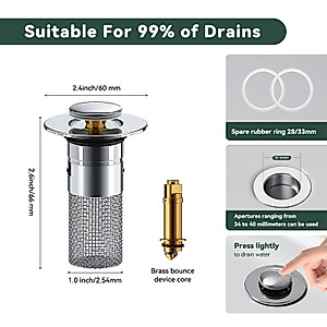 2Pcs Bathroom Sink Stopper Hair Catcher, Pop Up Sink Drain Stopper with Removable Stainless Steel Filter Basket Hair Catcher, for US Universal Kitchen Bathroom Basin Sink Stopper Replacement.