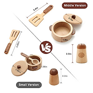 WHOHOLL Play Kitchen Accessories, Wooden Kitchen Sets for Kids, Toy Pots and Pans for Kids Kitchen, Toddler Cooking Toys for Kids Ages 3-5, Montessori Kitchen Tools for Boys Girls Gifts(Medium)