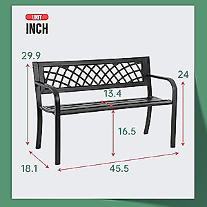 Garden Bench,Outdoor Benches,Iron Steel Frame Patio Bench with Mesh Pattern and Plastic Backrest Armrests for Lawn Yard Porch Work Entryway,Black