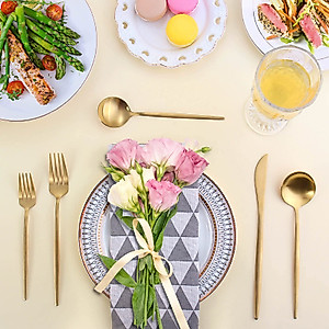 Matte Gold Silverware Set for 8, LAZAHOME Stainless Steel Flatware Cutlery Set, 40-Piece Kitchen Utensil Set Include Spoons And Forks Set, Satin Polished Finished, Dishwasher Safe.