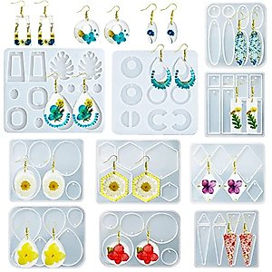 10pcs Resin Earring Mold,Silicone Resin Jewelry Molds Set for Epoxy Resin Dangle Pendant Molds for Women Girls