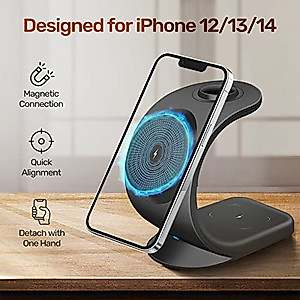 3 in 1 Magnetic Wireless Charger, with 20W USB-C Adapter, Neluxfe Charging Station Compatible with MagSafe Stand for Apple iPhone 14 13 12 Plus Pro Max, iWatch 1-8, AirPods (Black)