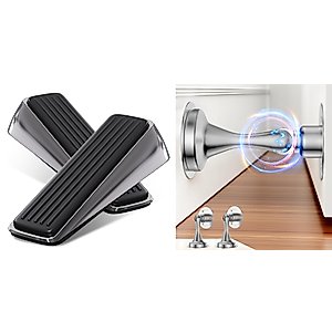 4-Pack Door Stoppers Set Bundle, Magnetic Door Stop and Heavy Duty Wedge Door Stoppers for Bottom of Door
