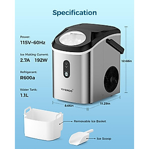 Nugget Ice Maker Countertop, 33 lbs in 24 Hours, Self-Cleaning Sonic Portable, Soft Chewable Pebble Ice in 5 Mins Home/Kitchen/Office,Like-New