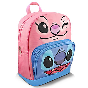 Stitch and Angel Mini Backpack for Girls - 10” Canvas Stitch Backpack with Front Pocket Plus Bottle | Lilo and Stitch Backpack Bundle