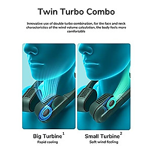 JISULIFE Personal Neck Fan, Bladeless Neck Fan Rechargeable with 4000mAh Battery Operated Neck Fan, 180° Adjustable Wrap-Around Blowing Neck Friendly for Indoor Outdoor-Dark Green