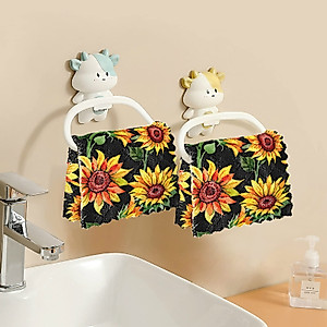 ALAZA Sunflower Floral Black Watercolor Stylish 6 Pack Kitchen Towels Dish Bar Tea Towel Dishcloths Fast Drying Super Soft 11 x 11 inches