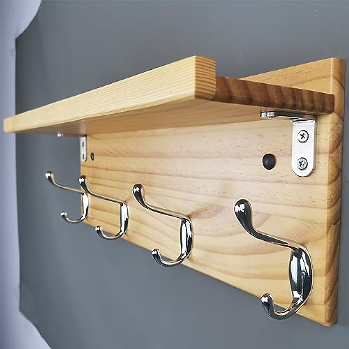 lomejii Wood Wall Coat Rack Wall Mount 4 Hooks with Shelf, Modern Decor Wooden Wall Mounted Shelves,Great Hanger Float and Rail for Hanging in Entryway Hallway Mudroom Farmhouse Living Room