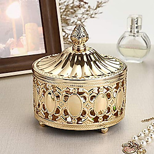 Hipiwe hollow out Metal Jewelry Box with Lid - Gold Mirrored Jewelry Trinket Organizer Ring Earrings Necklace Home Decor Storage Box, Chest Keepsake Gift Box for Women Girls