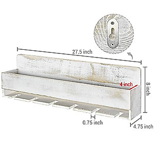 MyGift Rustic Whitewashed Wood Wall Mounted Wine Bottle Holder Shelf and Wine Glass Holder Stemware Storage