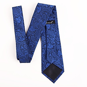 Alizeal Men Paisley Necktie and Handkerchief, Royal Blue