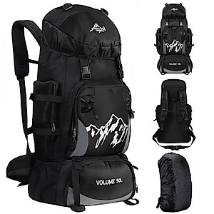 90L Hiking Backpack, Camping Travel Backpack with Rain Cover Lightweight Travel Daypack for Climbing Camping Touring (Black)