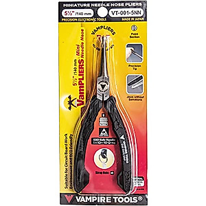 VAMPLIERS 5.5" Precision Tip Carbon Steel Mini Needle Nose Pliers with No Serrated Jaws. ESD safe, ideal for precision work on SMD. Made in Japan: VT-001-5NN
