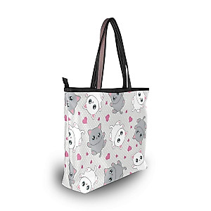ColourLife Top Handle Tote Bag Lovely Kittens On Gray Shoulder Bag Handbag for Women Girls