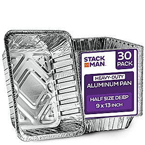 Aluminum Pans 9x13 Disposable Foil Pans [30-Pack] Heavy-Duty Baking Pans, Half-Size Deep Steam Table Pans - Tin Foil Pans Great for Cooking, Baking, Heating, Storing, Food Prepping by Stack Man