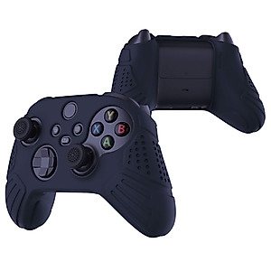 PlayVital Guardian Edition Black Ergonomic Soft Anti-Slip Controller Silicone Case Cover, Rubber Protector Skins with Black Joystick Caps for Xbox Series S and Xbox Series X Controller