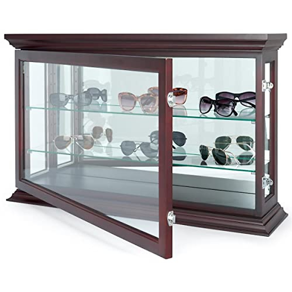Displays2go 34" Countertop/Wall Mount Display Case, Adjustable Shelves, Locking - Mahogany (DCC3422MH2)