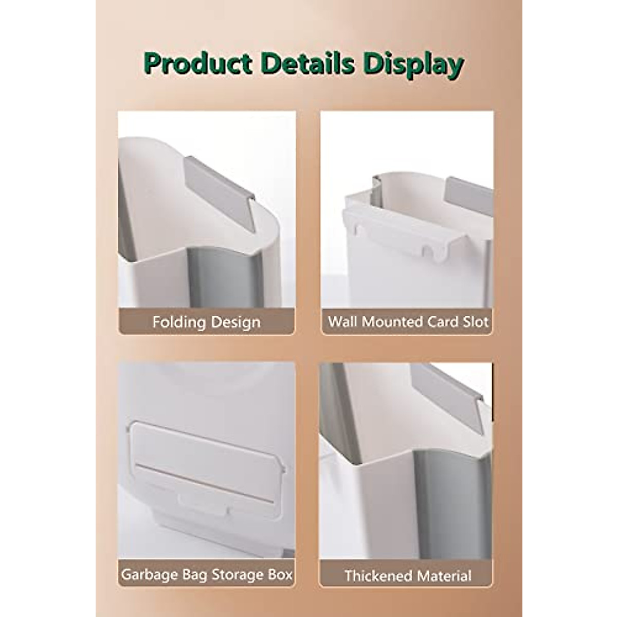 Hanging Kitchen Trash Can,6L Folding Small Waste Bins,White Hang Garbage Can,Mountable Indoor Compost Bin,Collapsible Mini Garbage Bin for Cabinet,Car,Bathroom,Office