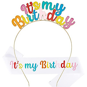 Chanaco Birthday Sash Birthday Girl Headband Set Birthday Crown Tiara Birthday Girl Sash Birthday Crowns for Women Happy Birthday Decorations Birthday Gifts for Women