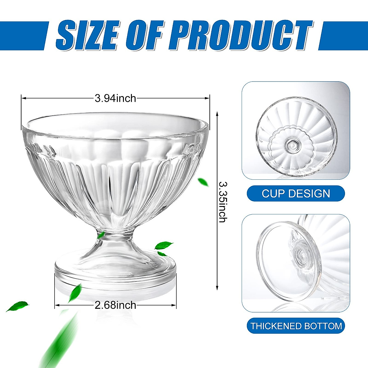 24 Pcs 8 oz Plastic Ice Cream Dessert Bowls Sundae Trifle Cups Bulk Clear Footed Milkshake Bowl Small Parfait Mousse Crystal Dish Holder Salad Condiment Fruit Bowl Holiday Wedding Picnic Party Favor