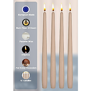 Hyoola 12 Pack Tall Taper Candles - 10 Inch Sahara Beige Dripless, Unscented Dinner Candle - Paraffin Wax with Cotton Wicks - 8 Hour Burn Time