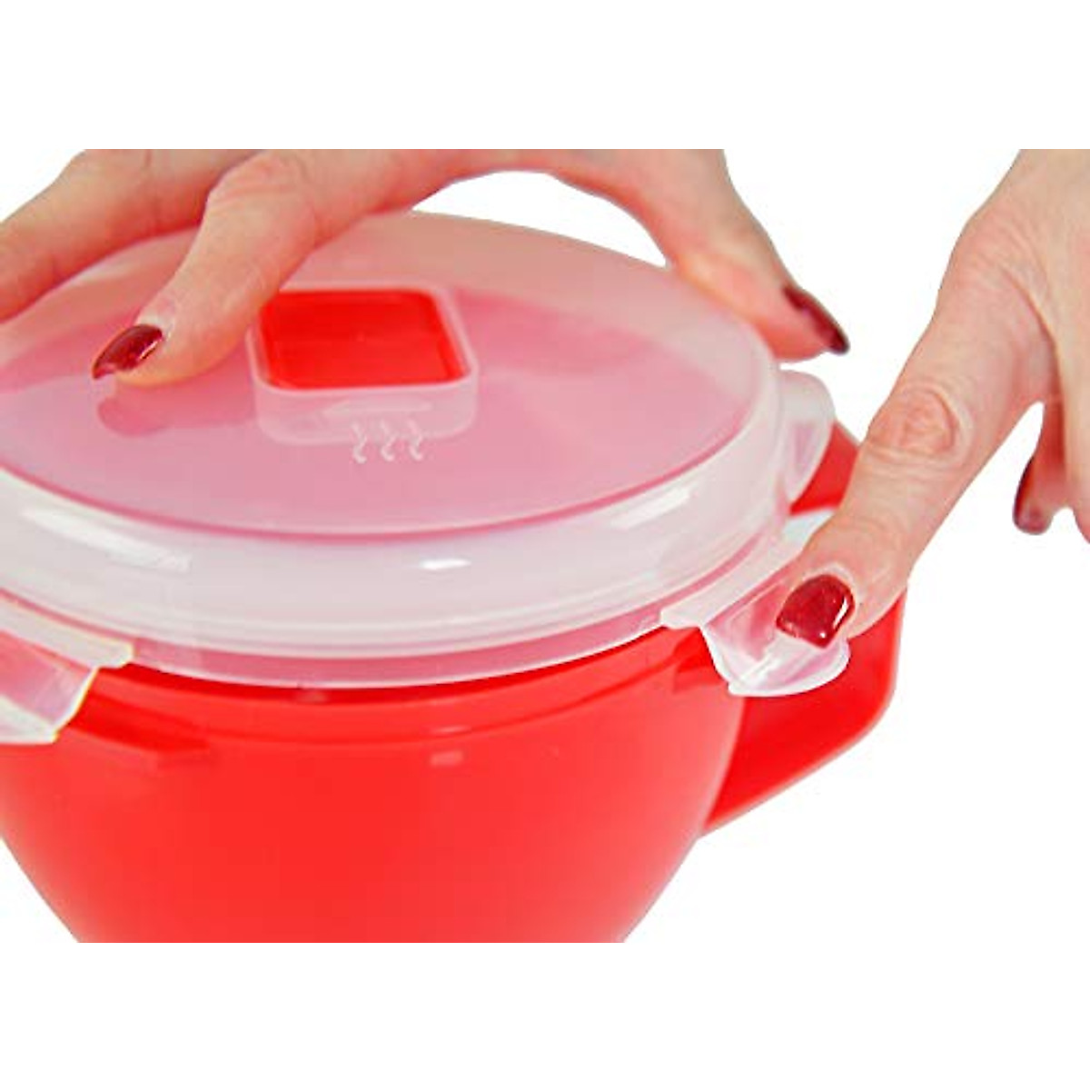 Home-X Microwave Soup Mugs with Lid- Set of 2, Microwave Soup Bowls with Handle and Vented Lid, BPA Free Dishwasher Safe, 32oz Capacity, Set of 2, 7 ¼" L x 5" W x 4" H, Red