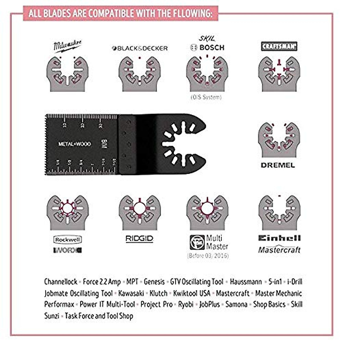 Diagtree 100 pcs Wood Oscillating Multitool Saw Blade Set Fits Fein Multimaster Porter Cable Black & Decker Bosch Dremel Craftsman Ridgid Ryobi Makita Milwaukee Dewalt Rockwell
