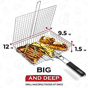 SHIZZO Grill Basket Value Set, Barbecue BBQ Grilling Basket , Stainless Steel Large Folding Grilling baskets With Handle, Portable Outdoor Camping BBQ Rack for Fish, Shrimp, Vegetables, Barbeque Griller Cooking Accessories, Gift, Gifts for father, dad, hu