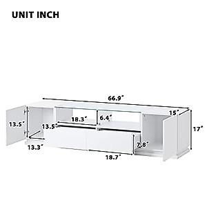 Harper & Bright Designs TV Stand with Tempered Glass, Modern High Gloss Entertainment Center for TVs Up to 70¡±, TV Cabinet with Storage and LED Color Changing Lights for Living Room, White