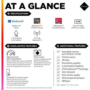 OMEN 2022 Newest Upgraded 25L Gaming Desktop PC, Geforce RTX 3060, AMD Ryzen 7 3700X, 64 GB DDR4 RAM, 2TB SSD+4TB HDD, Windows 11, VR Ready, RGB Lighting Black