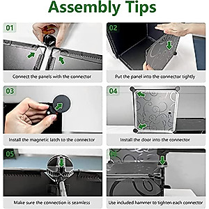 Cube Storage Organizer, 16-Cube Closet Organizer with Doors, 12" × 12" Modular Storage Book Shelves, Plastic Stackable Cubes Cabinet Wardrobe for Bedroom, Home, Black (4 × 4 Cubes)