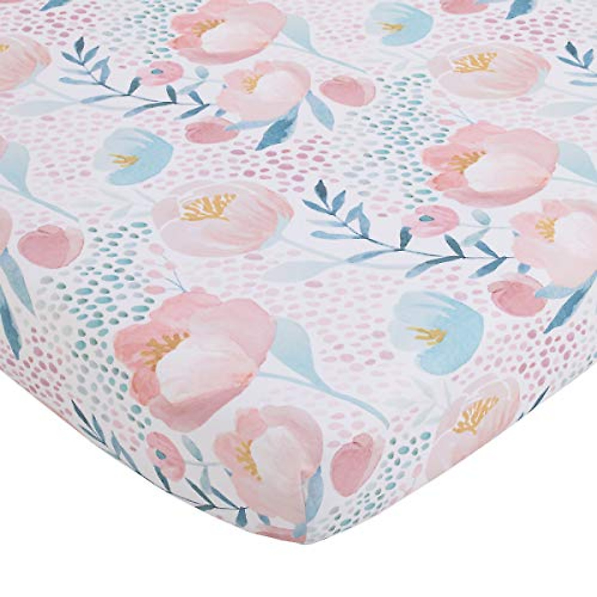 NoJo Watercolor Blossoms Pink, Teal, Gold and White Floral 8 Piece Crib Bedding Set