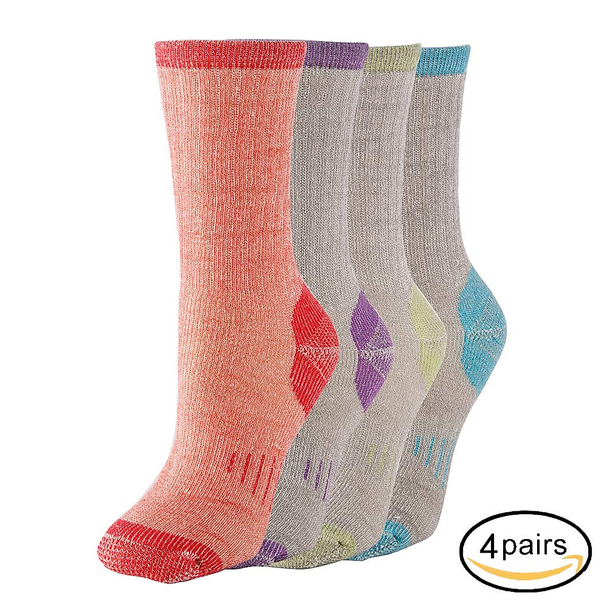 NEVSNEV 4pairs 70% Merino Warm Wool Women Crew Socks - Hiking Outdoor Athletic Thermal Thickening Cushion 9-11