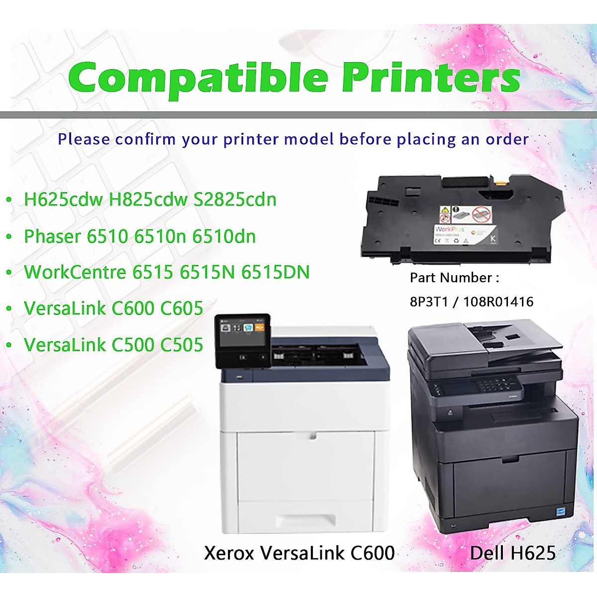 WorkPlus Compatible for WorkCentre 6515 Waste Toner Box for Xerox 6515 WorkCentre 6510 VersaLink C500 C505 C600 C605 Waste Toner Cartridge(Part#108R01416)