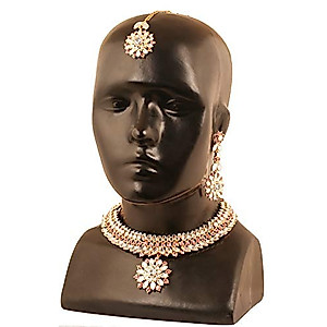 Touchstone gold tone Indian Hollywood Mughal era Kundan look fuchsia color bridal jewelry necklace set