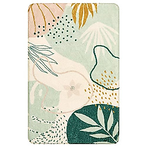 Lahome Green Washable Area Rug - 3x5 Botanical Print Small Rug Modern Abstract Non-Slip Minimalist Art Area Rug Accent Distressed Throw Rugs Floor Carpet for Living Room Bedroom Entryway Rug