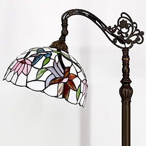 WERFACTORY Tiffany Floor Lamp Hummingbird Flower Stained Glass Arched Lamp 12X18X64 Inches Gooseneck Adjustable Corner Standing Reading Light Decor Bedroom Living Room S801 Series